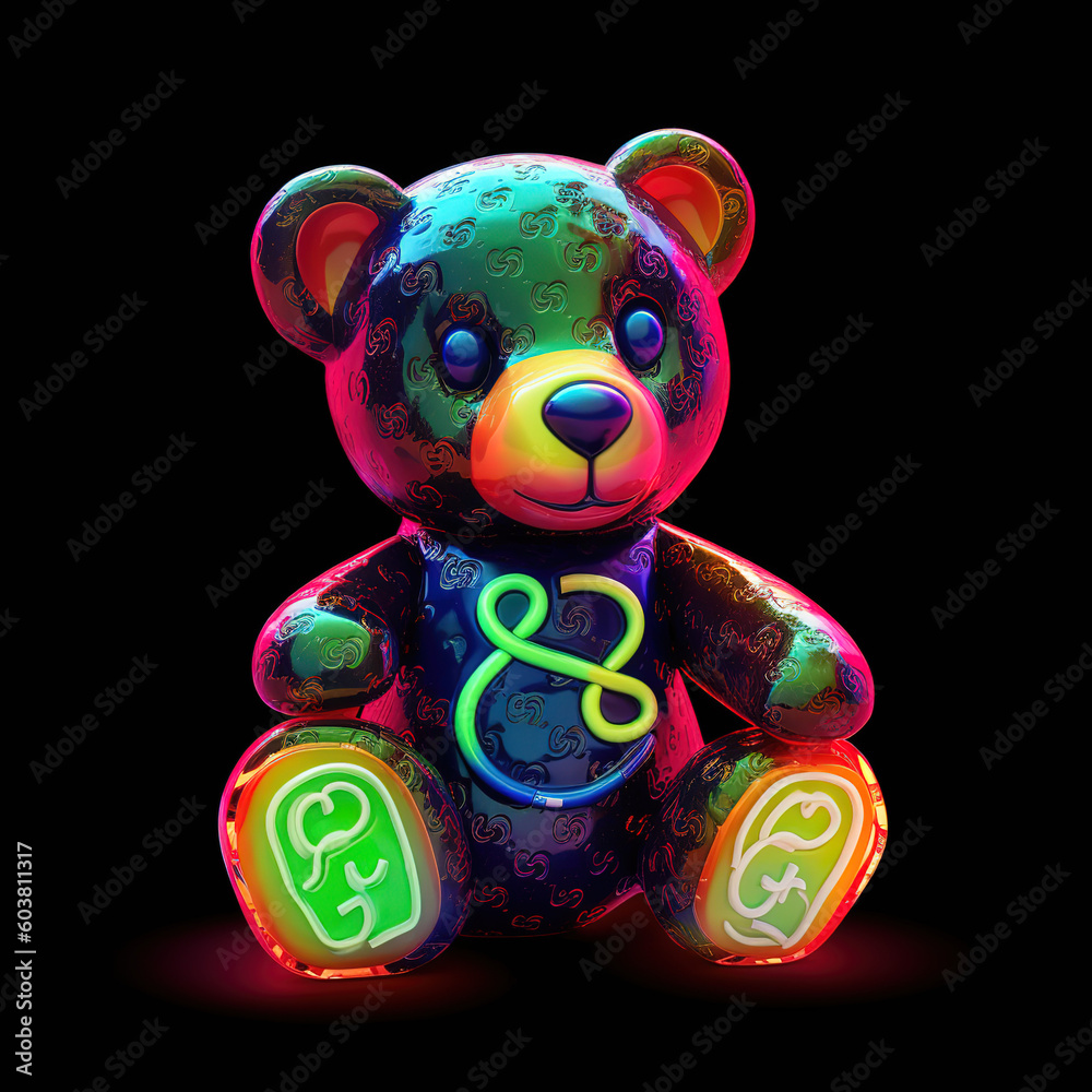 Stunning Logo Teddybear crazy neon cyberpunk style bear. Generative AI ...