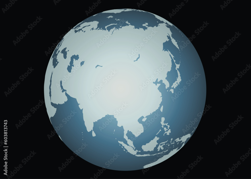 Asia (Vector). Accurate map of Asia. Mapped onto a globe. Includes the ...