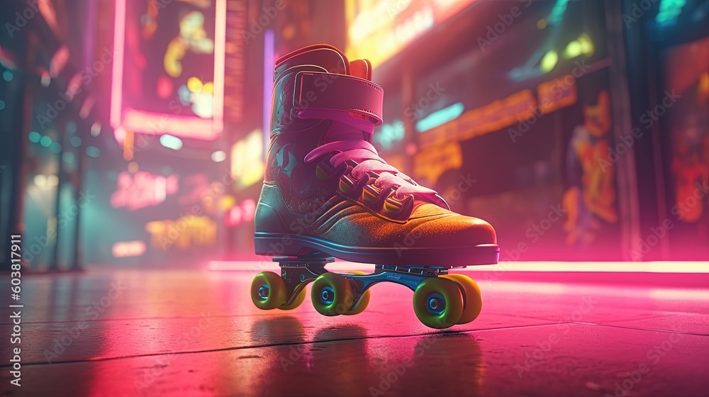Generative AI, Roller skate in cyberpunk style, disco nostalgic 80s ...