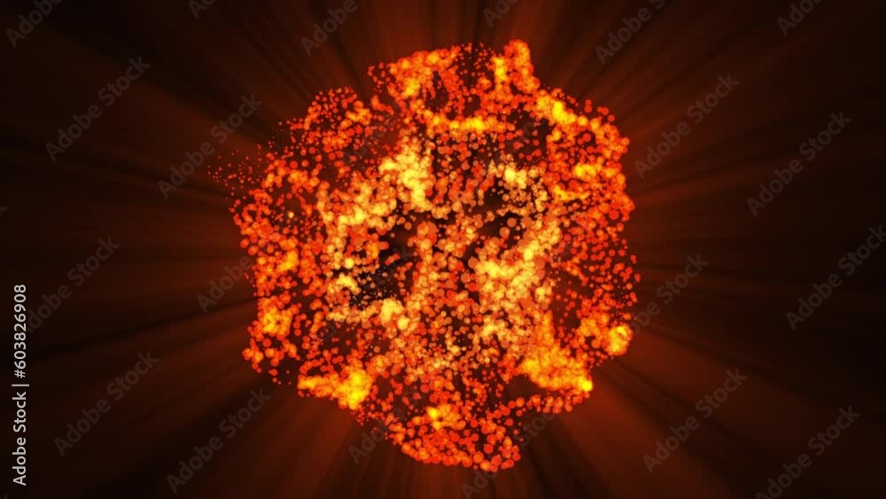 Abstract 3d lava orb on dark background. Bright glowing lava particles ...