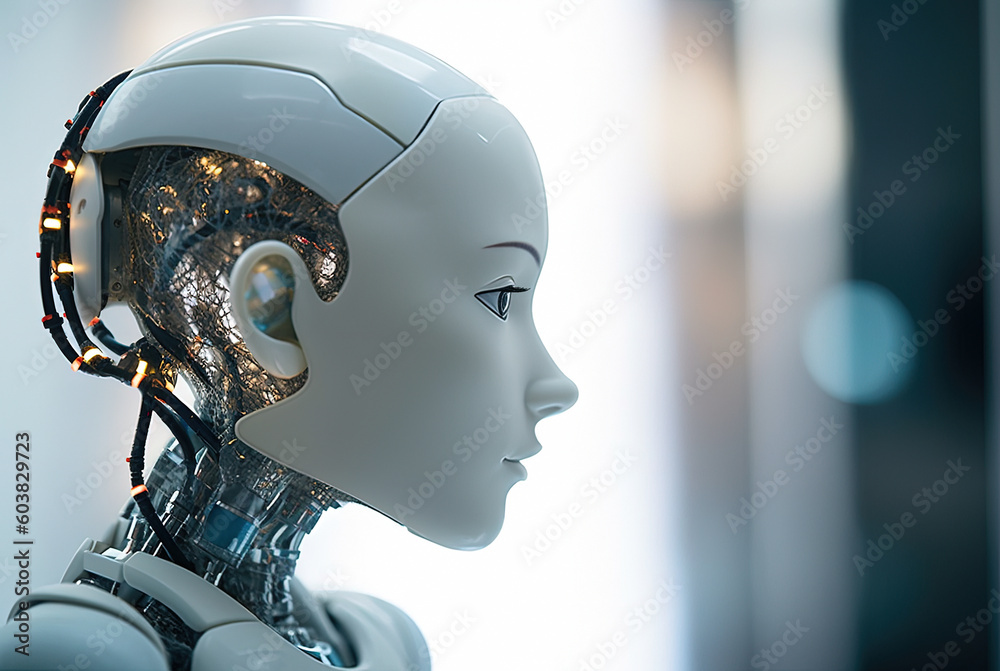 Robot with form and aesthetic human features. Illustrative image ...