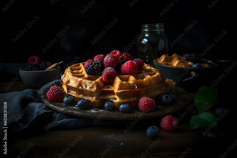 Waffles on dark backdrop , .highly detailed, cinematic shot photo taken ...