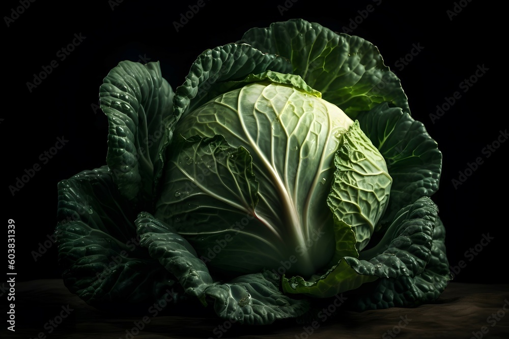 Painting of cabbage using watercolor technique. , .highly detailed ...