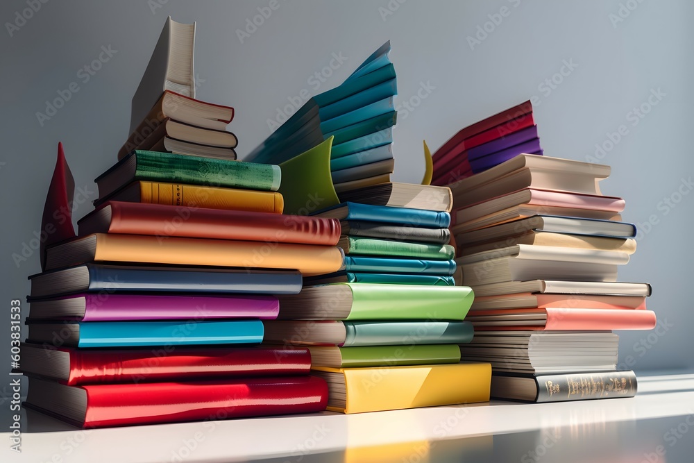 Colorful books stack on white background, 3D model , .highly detailed ...