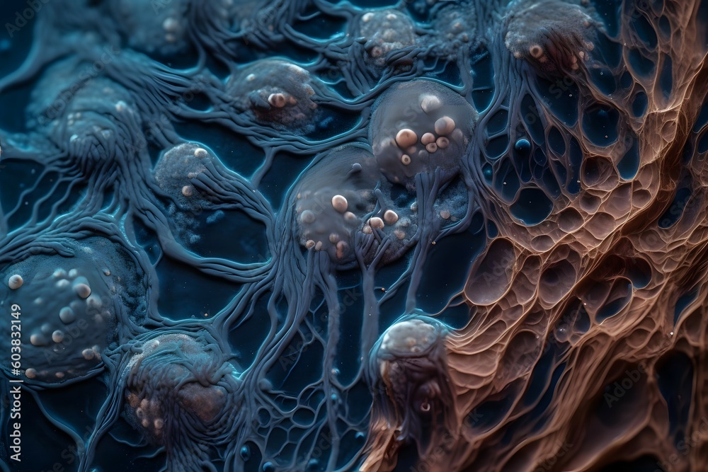 High magnification microscope image of blue-stained onion epidermis ...