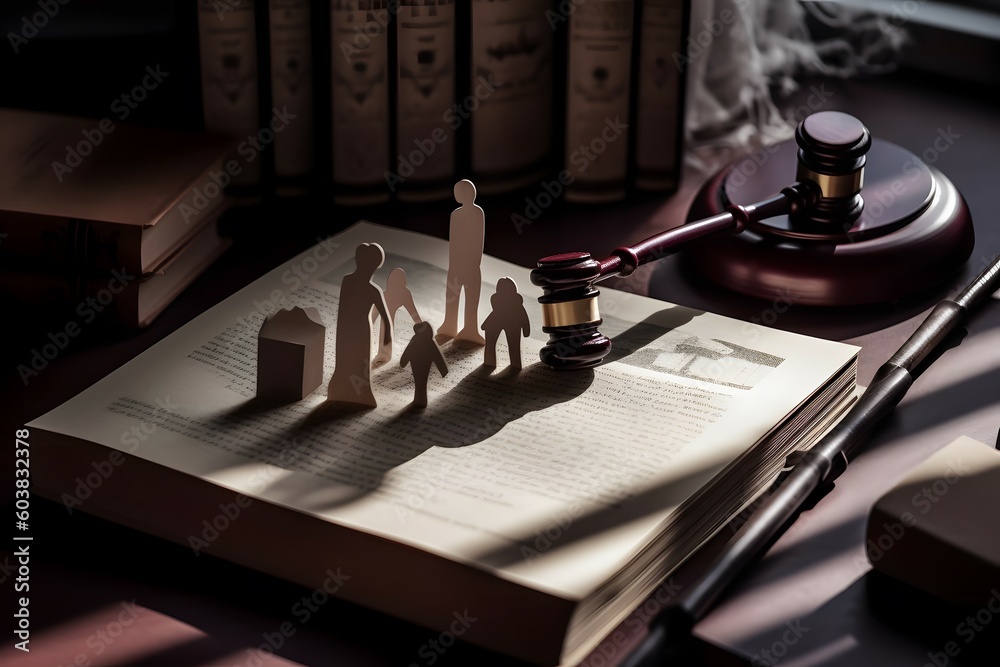 Paper cut family, book judge gavel representing family law. , .highly ...
