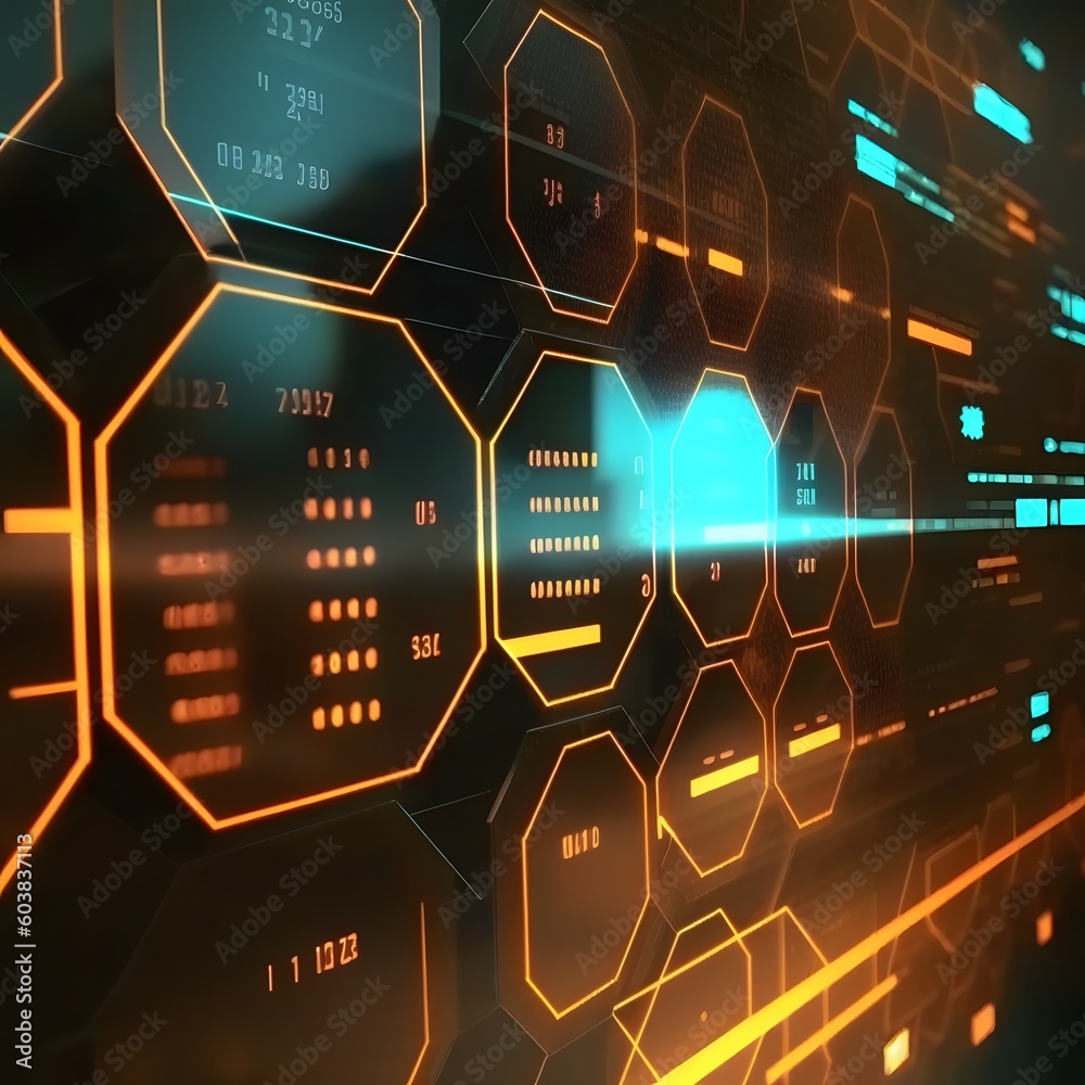 Experience Futuristic Digital Interface Display with Hex Codes and Grid ...