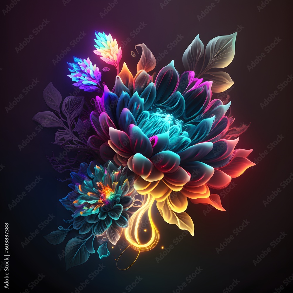 Stunningly intricate neon light flower artwork design: A mesmerizing ...