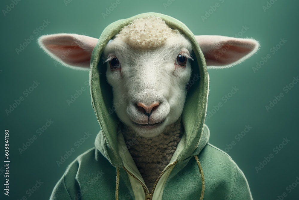 Anthropomorphic baby sheep dressed in human clothing. Humanized animal ...