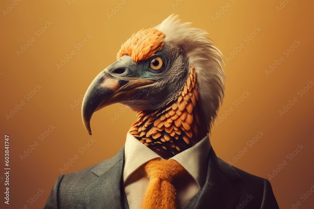 Anthropomorphic bird dressed in a suit like a businessman. business ...