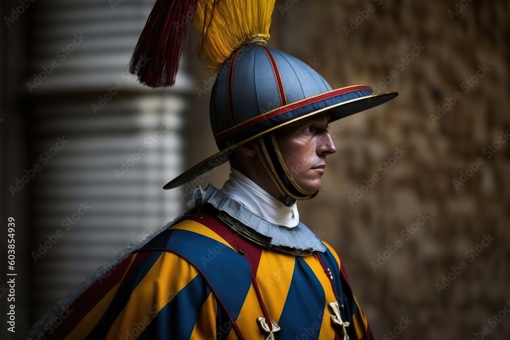 Young soldiers dressed as Swiss guards, medieval style. Ai generated ...