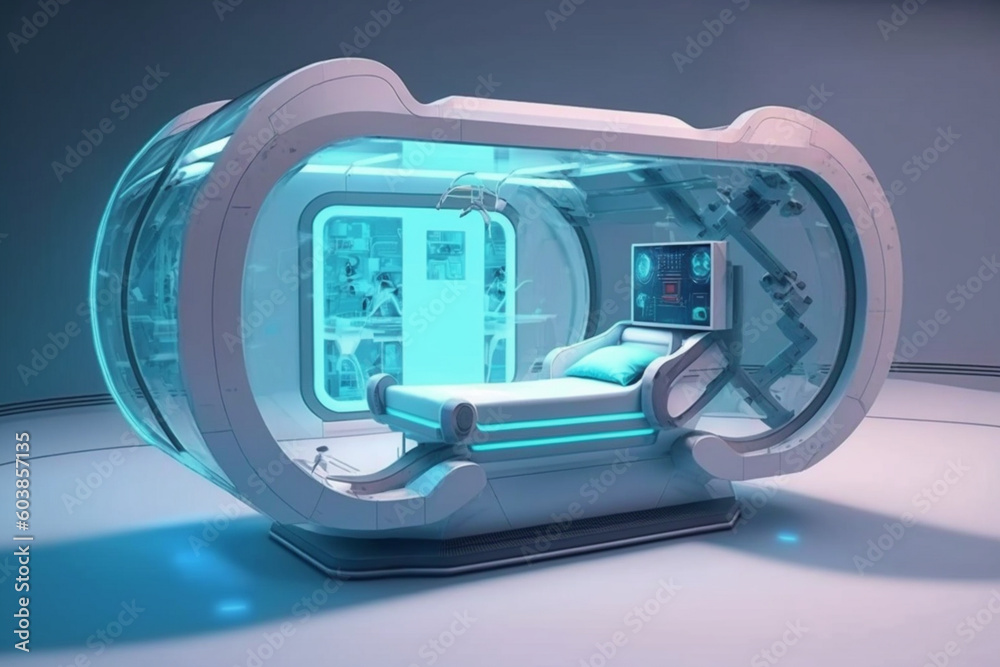 photorealistic advanced spaceship, futuristic medical operating room ...