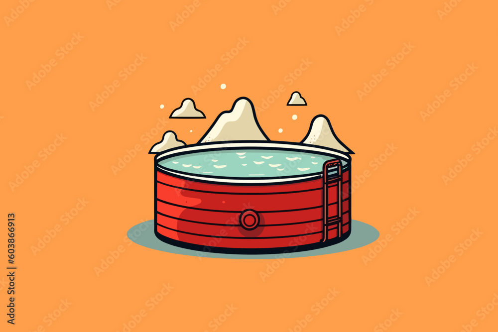 Doodle inspired Hot tub, cartoon sticker, sketch, vector, Illustration ...