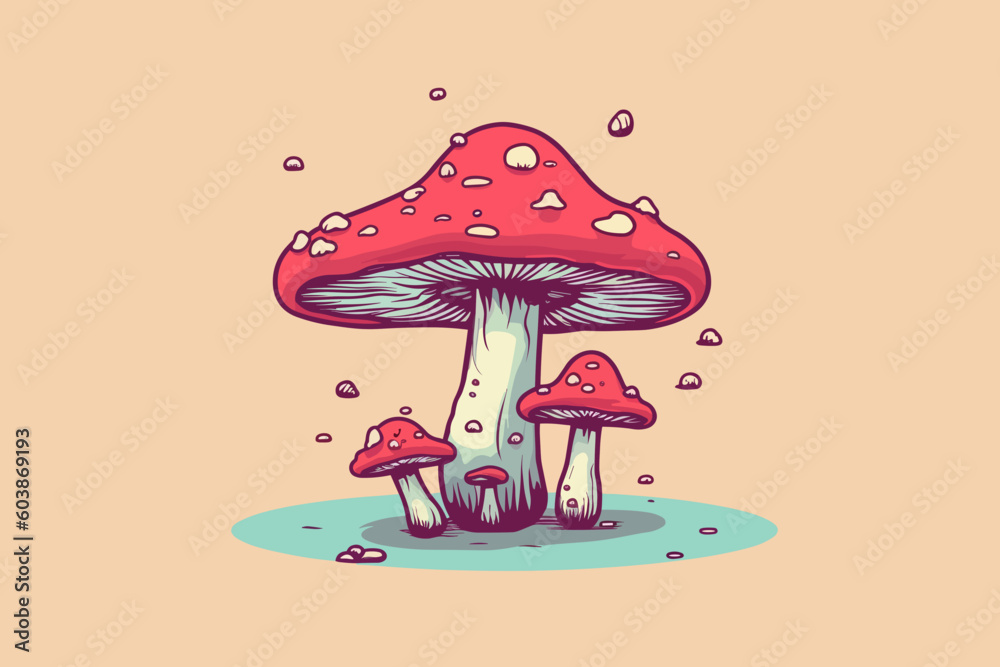 Doodle inspired Fungi, cartoon sticker, sketch, vector, Illustration ...