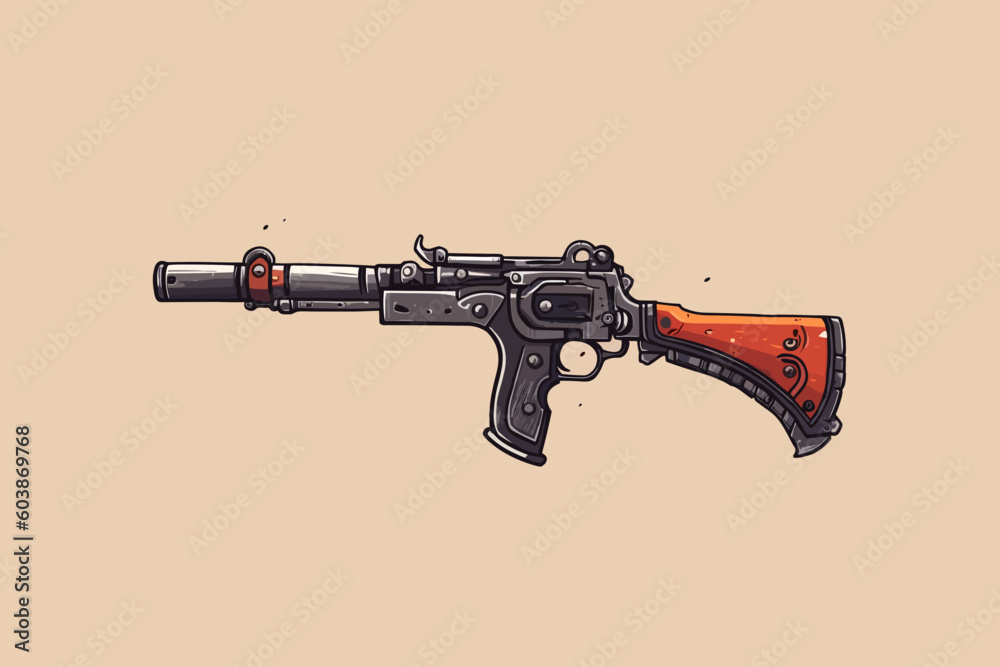 Doodle inspired Weapon, cartoon sticker, sketch, vector, Illustration ...