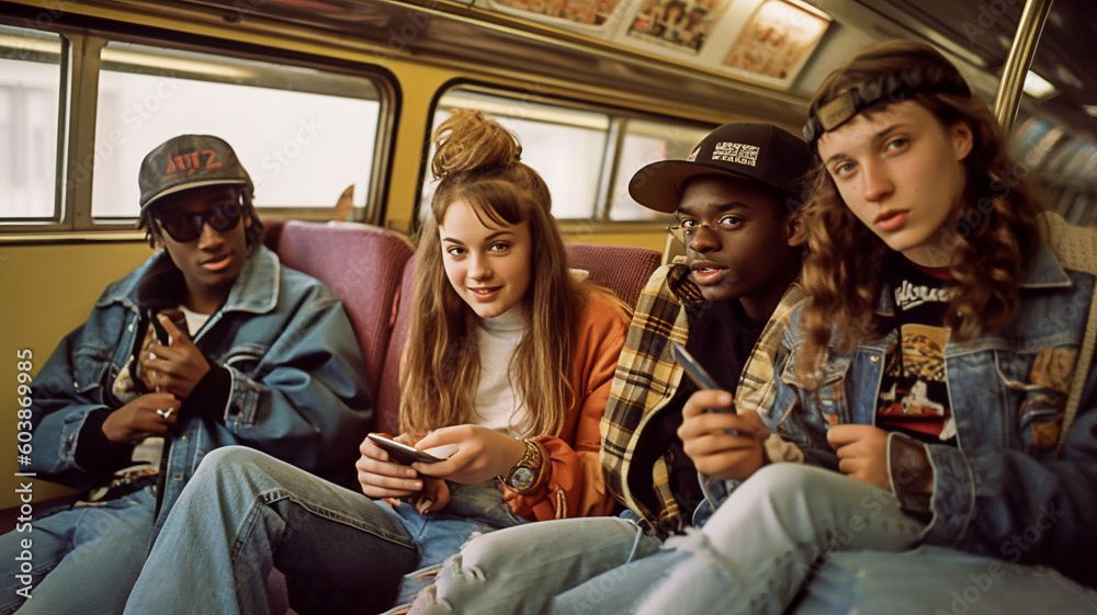 Group of Gen-Z youth rocking the vibe from the 1990's. Generative AI ...