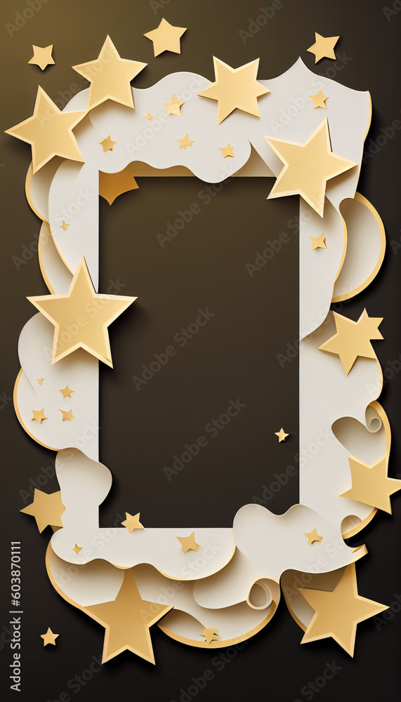 Cartoon star frame, golden yellow cheerful happy stars surrounding the ...