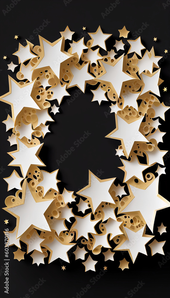 Cartoon star frame, golden yellow cheerful happy stars surrounding the ...