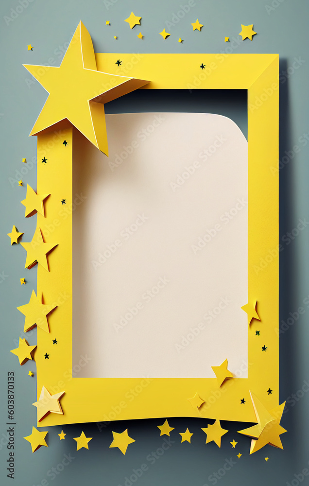 Cartoon star frame, golden yellow cheerful happy stars surrounding the ...
