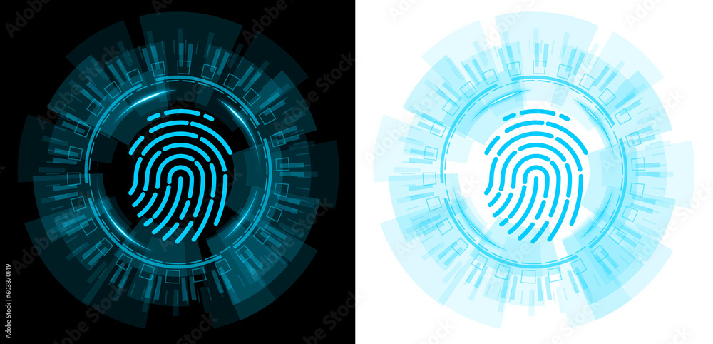 Fingerprint scanning technology. with blue hud holographic circle ...