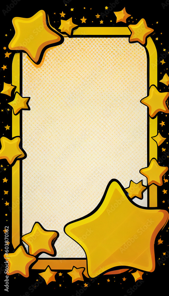 Cartoon star frame, golden yellow cheerful happy stars surrounding the ...