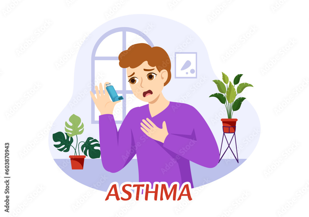 Asthma Disease Vector Illustration with Human Lungs and Inhalers for ...