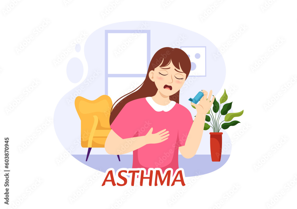 Asthma Disease Vector Illustration with Human Lungs and Inhalers for ...