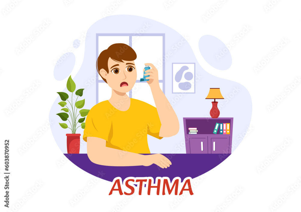 Asthma Disease Vector Illustration with Human Lungs and Inhalers for ...