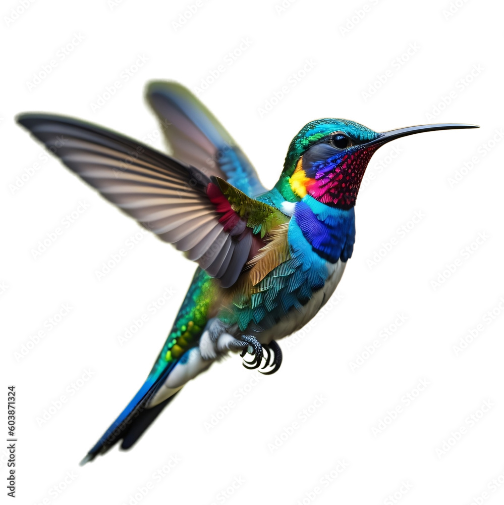 Beautiful rainbow color, flying, sapphire hummingbird, isolated ...