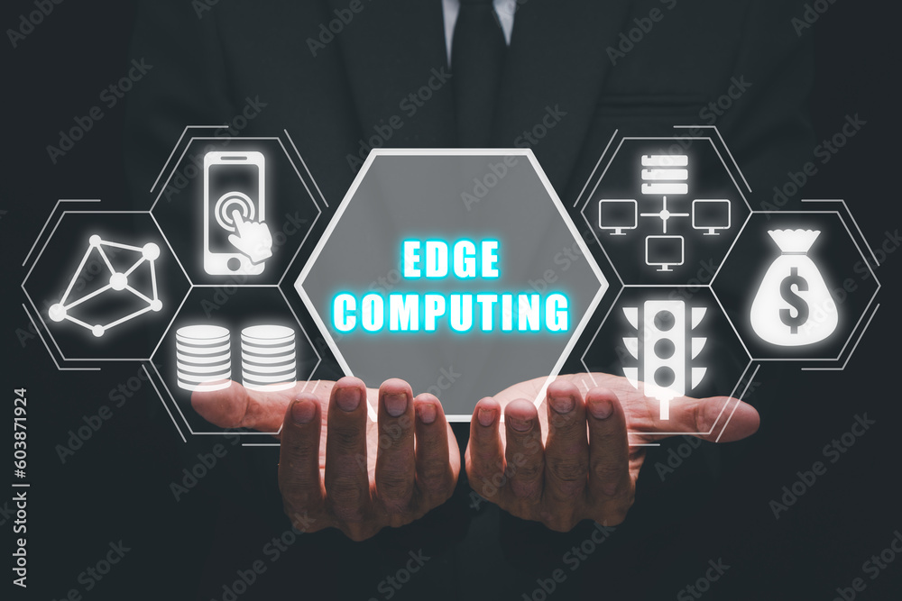 Edge computing modern IT technology concept, Businessman hand holding ...