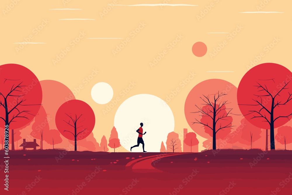 Doodle inspired Runner at park, cartoon sticker, sketch, vector ...