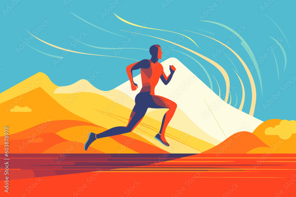 Doodle inspired Runner at track, cartoon sticker, sketch, vector ...
