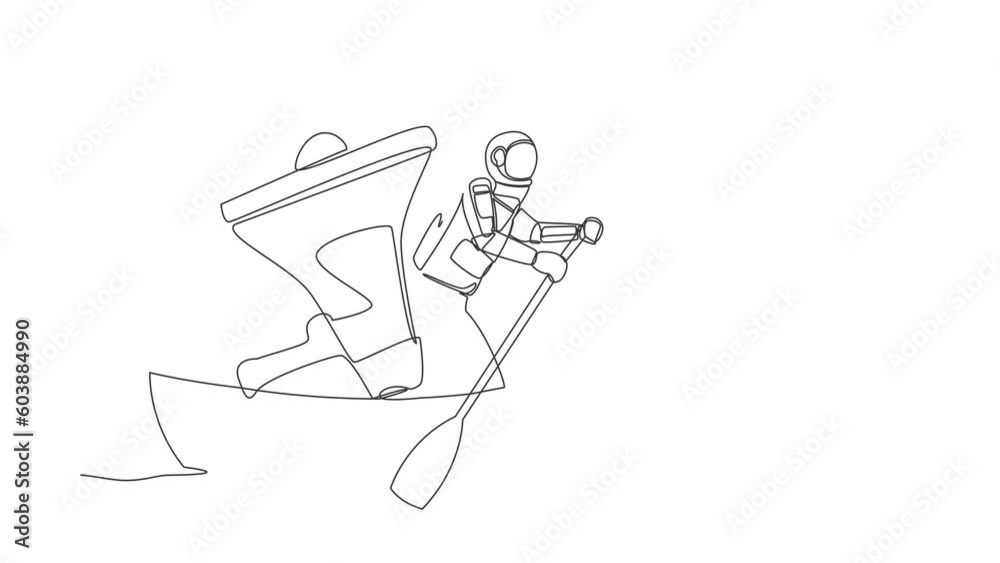 Animated self drawing of continuous line draw young astronaut sailing ...