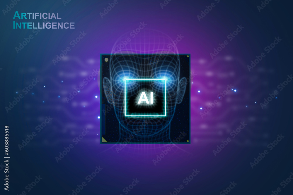 AI artificial intelligence concept, Close up of microprocessor with ...