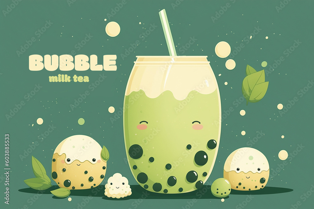 Generative AI.Cute kawaii Taiwan bubble milk tea. Vector cartoon ...