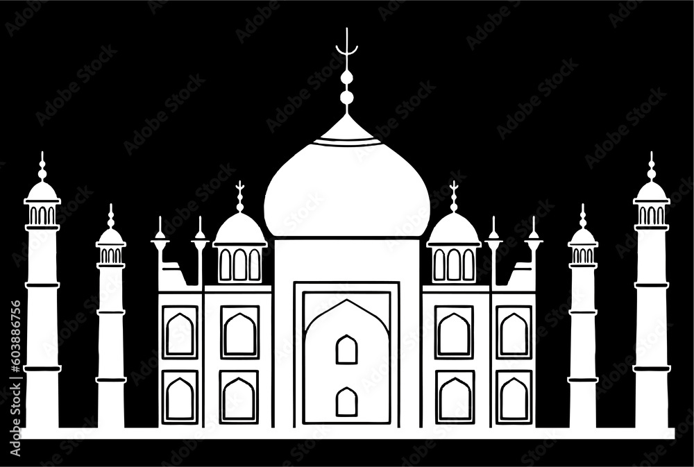 Taj Mahal icon. Mughal period mausoleum on the south bank of the Yamuna ...