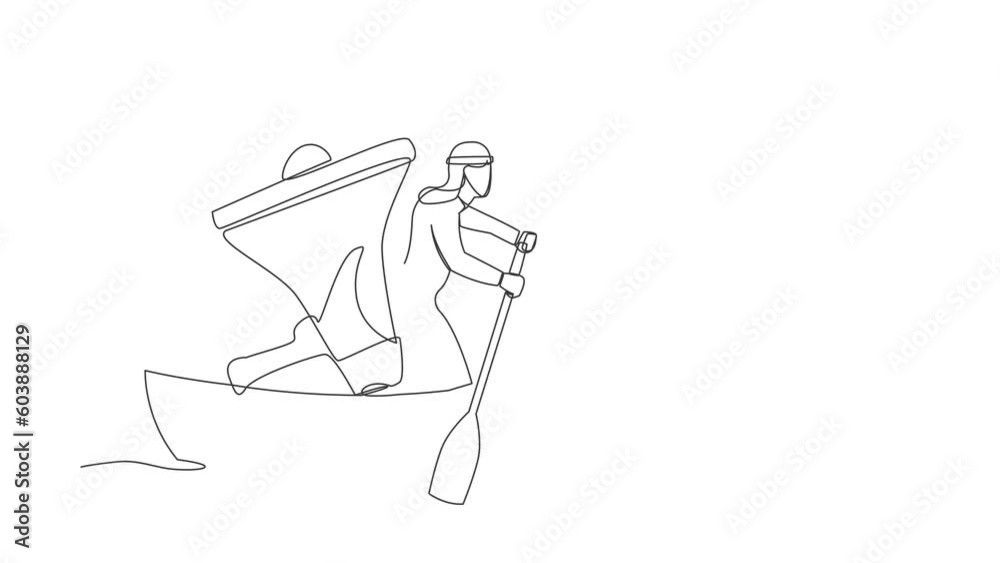 Self drawing animation of single line draw Arabian businessman sailing ...