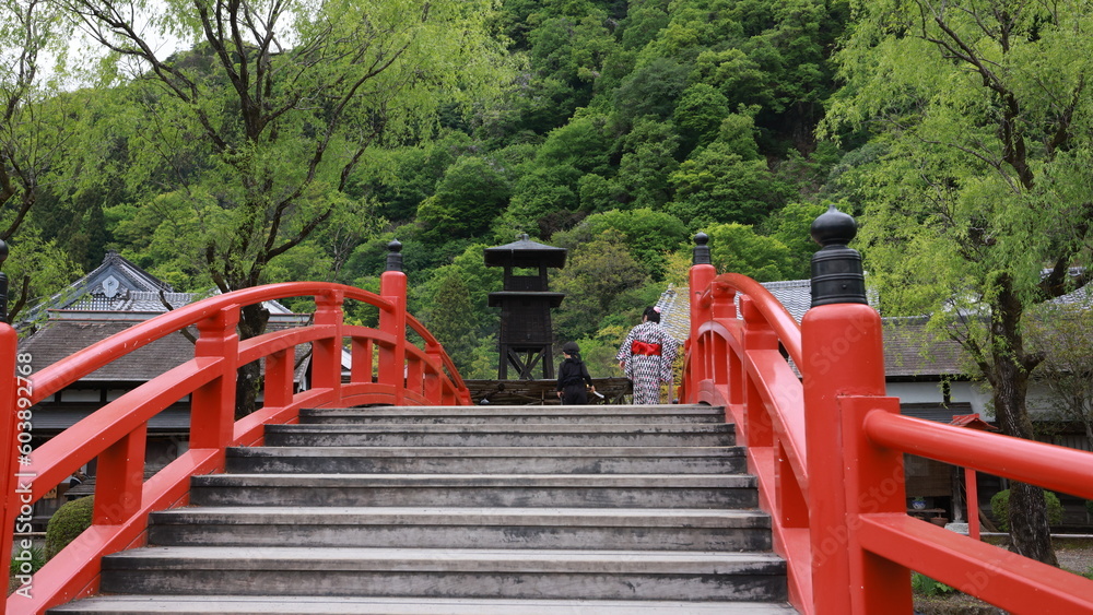 Kinugawa Onsen, Japan May 1 2023: wooden edo arch bridge in Edo ...