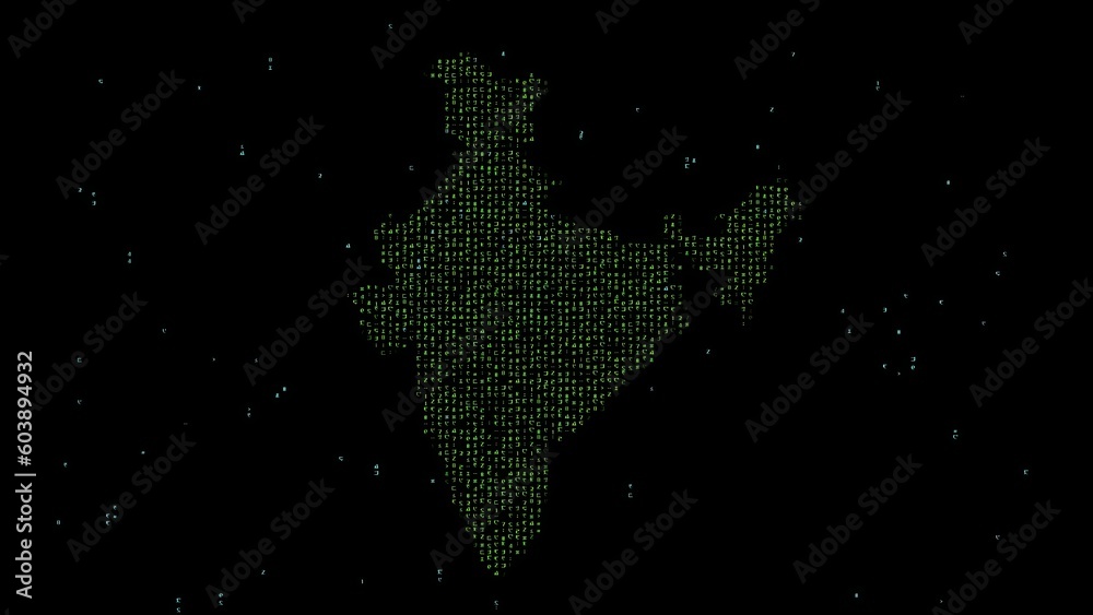 Beautiful illustration of Indian map with matrix code on plain black ...
