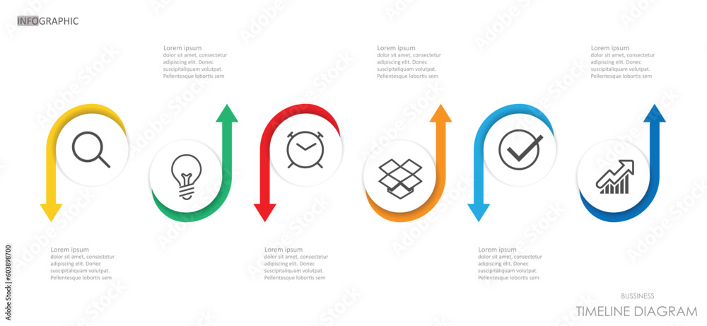 business project circle arrow up down timeline diagram Infographic ...