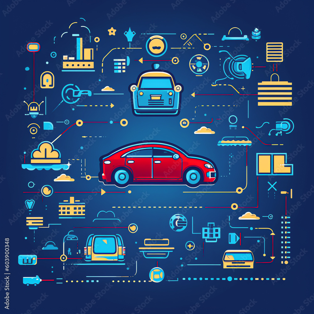 Autonomous vehicles: A self-driving car or drone with flat-style ...