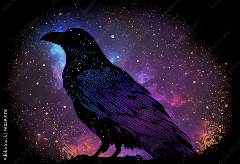 Raven made of the night sky; galaxy night sky raven silhouette design ...