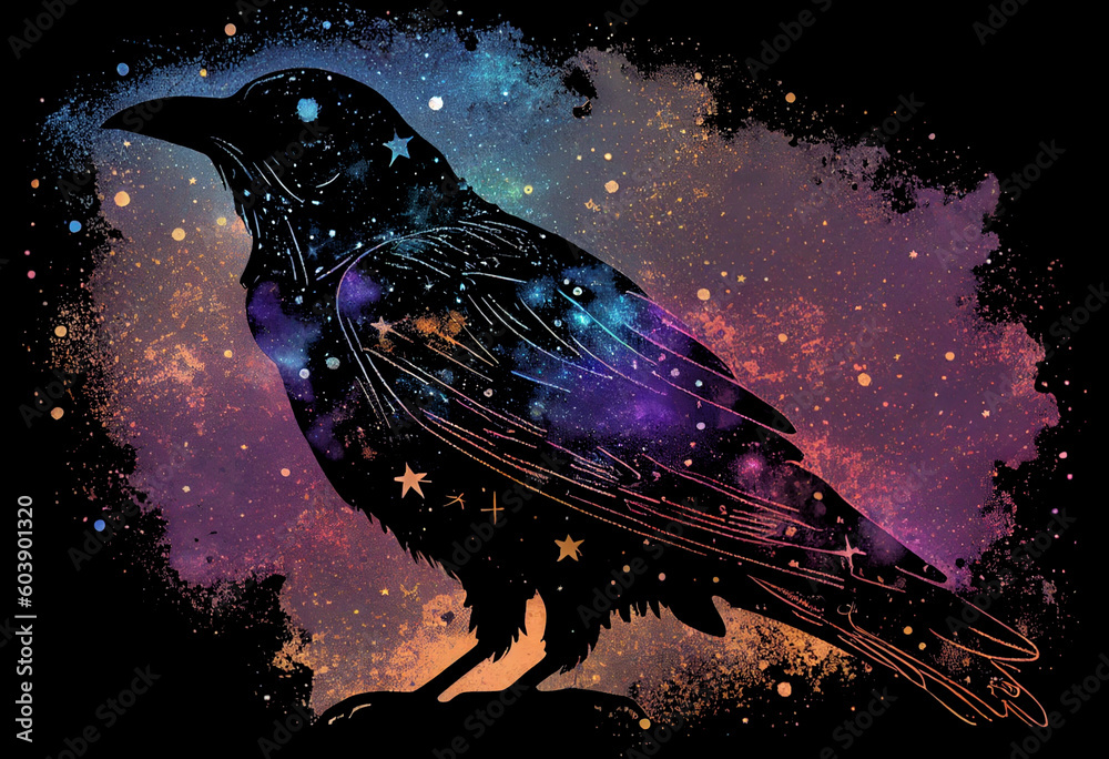 Raven made of the night sky; galaxy night sky raven silhouette design ...