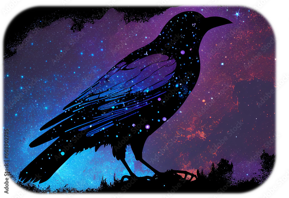 Raven made of the night sky; galaxy night sky raven silhouette design ...