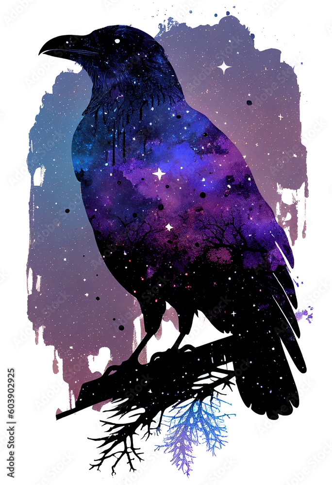 Raven made of the night sky; galaxy night sky raven silhouette design ...
