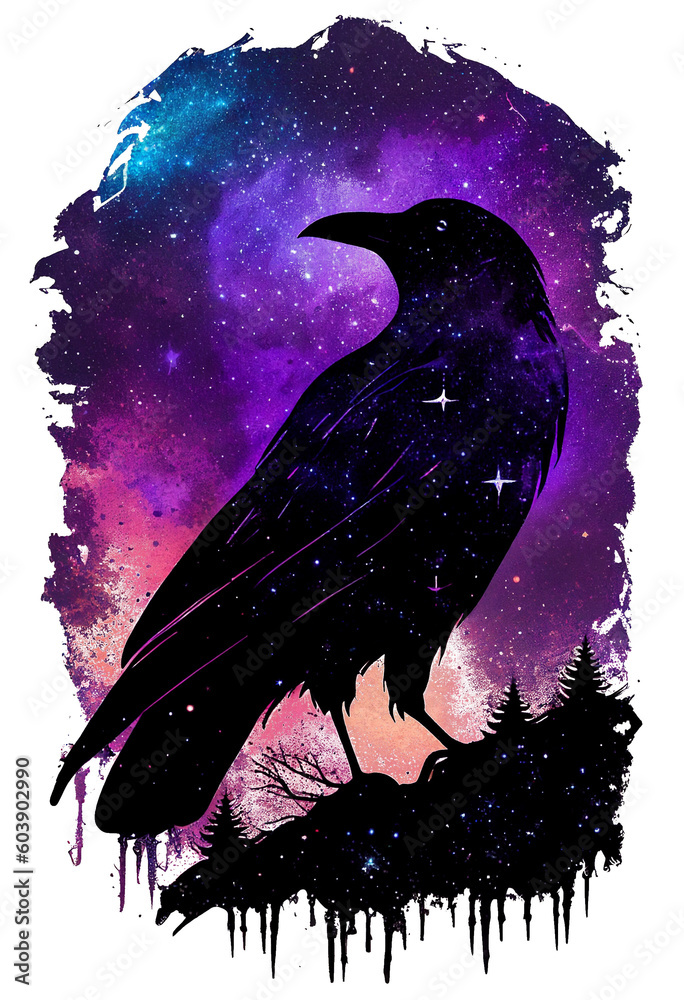 Raven made of the night sky; galaxy night sky raven silhouette design ...