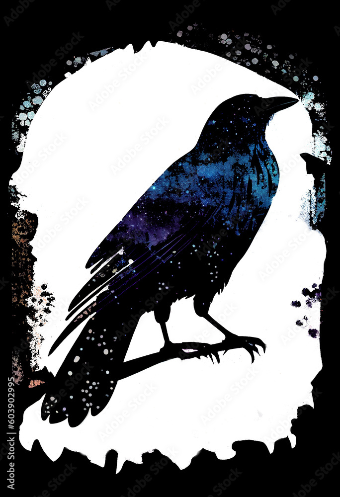 Raven made of the night sky; galaxy night sky raven silhouette design ...
