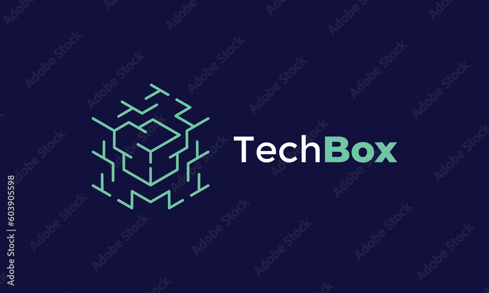 Logo vector technology box square concept connection network blue line ...