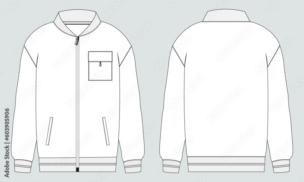 Long sleeve jacket technical drawing fashion flat sketch vector ...