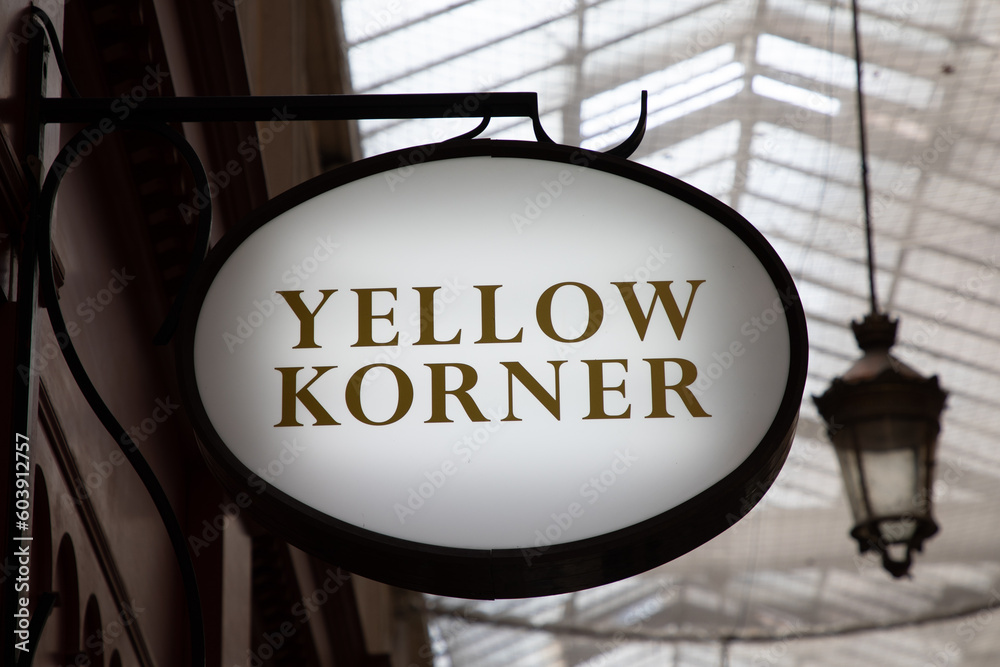 Yellow Korner logo sign and brand text YellowKorner facade chain shop of limited edition art ...